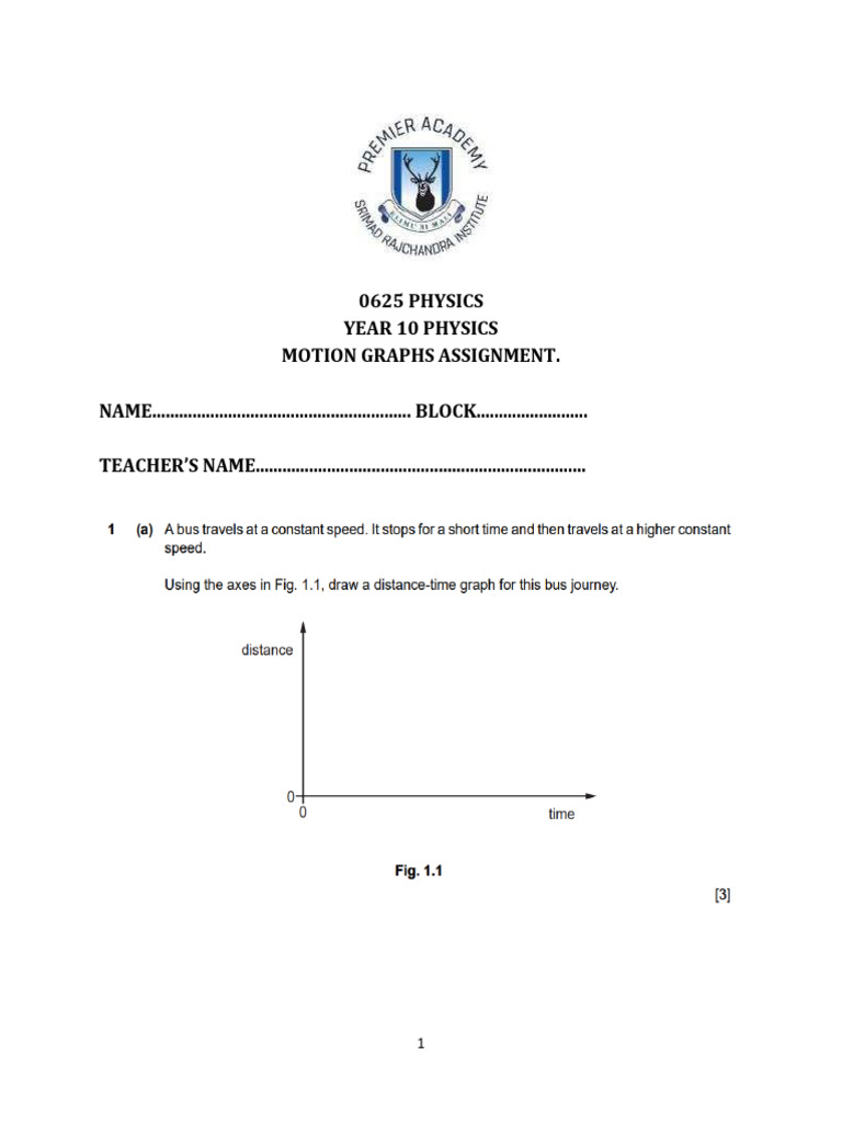 Year 10 Physics Motion Graphs Assignment | PDF