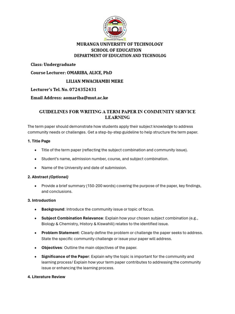 Term Paper Guidelines for Community Service | PDF | Knowledge | Service ...