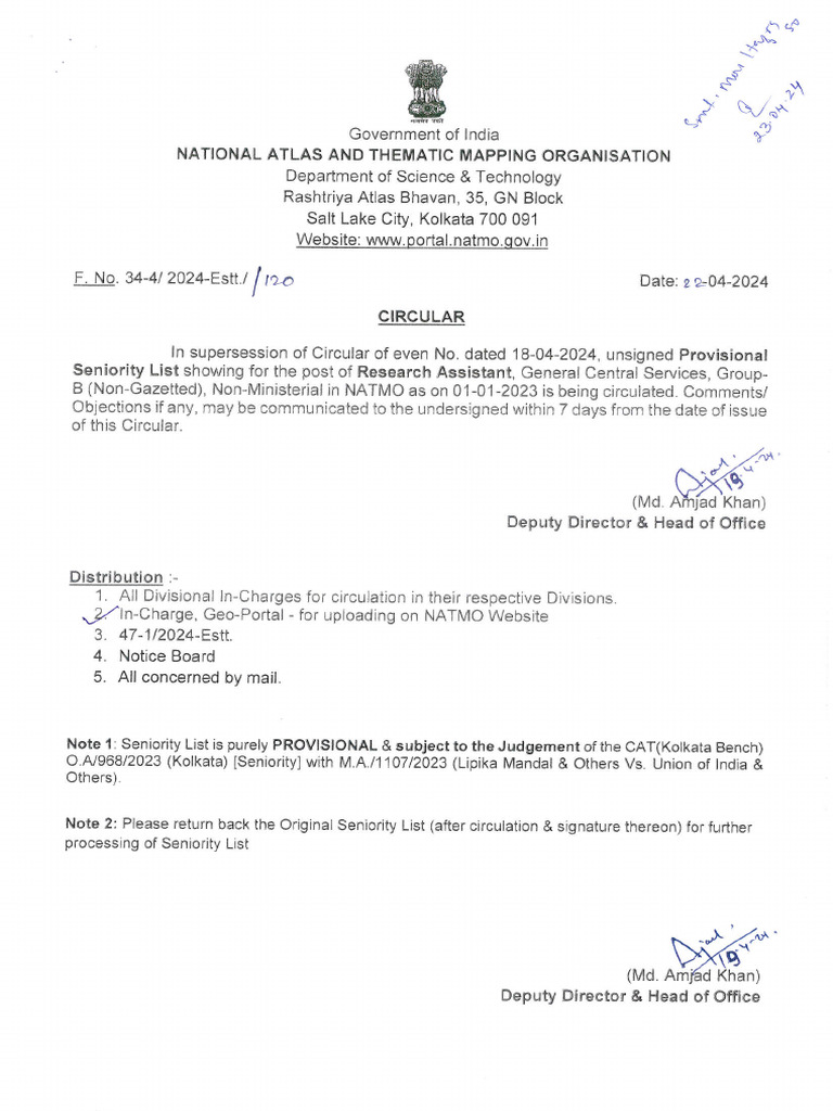 Seniority List of Research Assistant As On 01-01-2023 | PDF