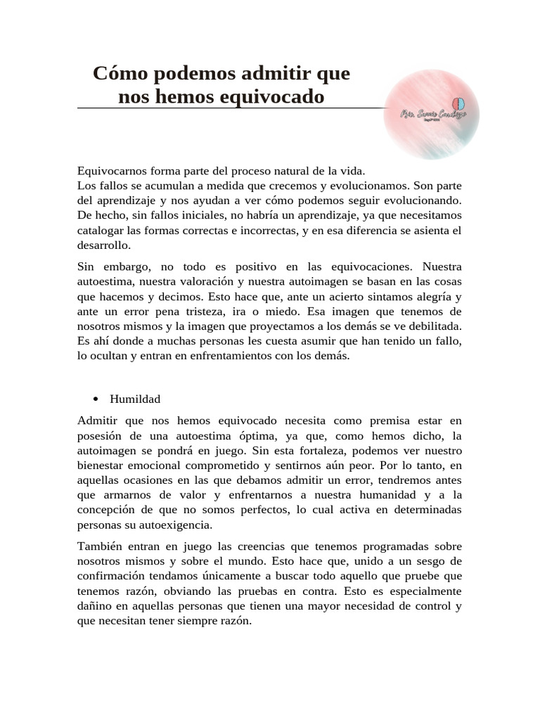 Cómo podemos admitir que nos hemos equivocado | PDF | Las emociones ...