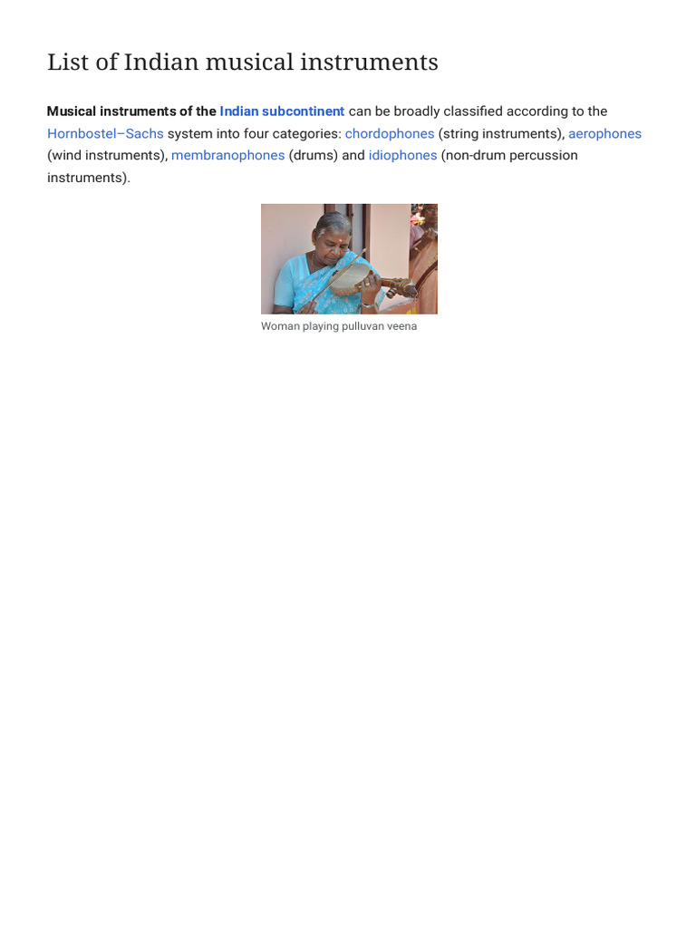 Indian Musical Instruments List | PDF | String Instruments | Gaiaphones