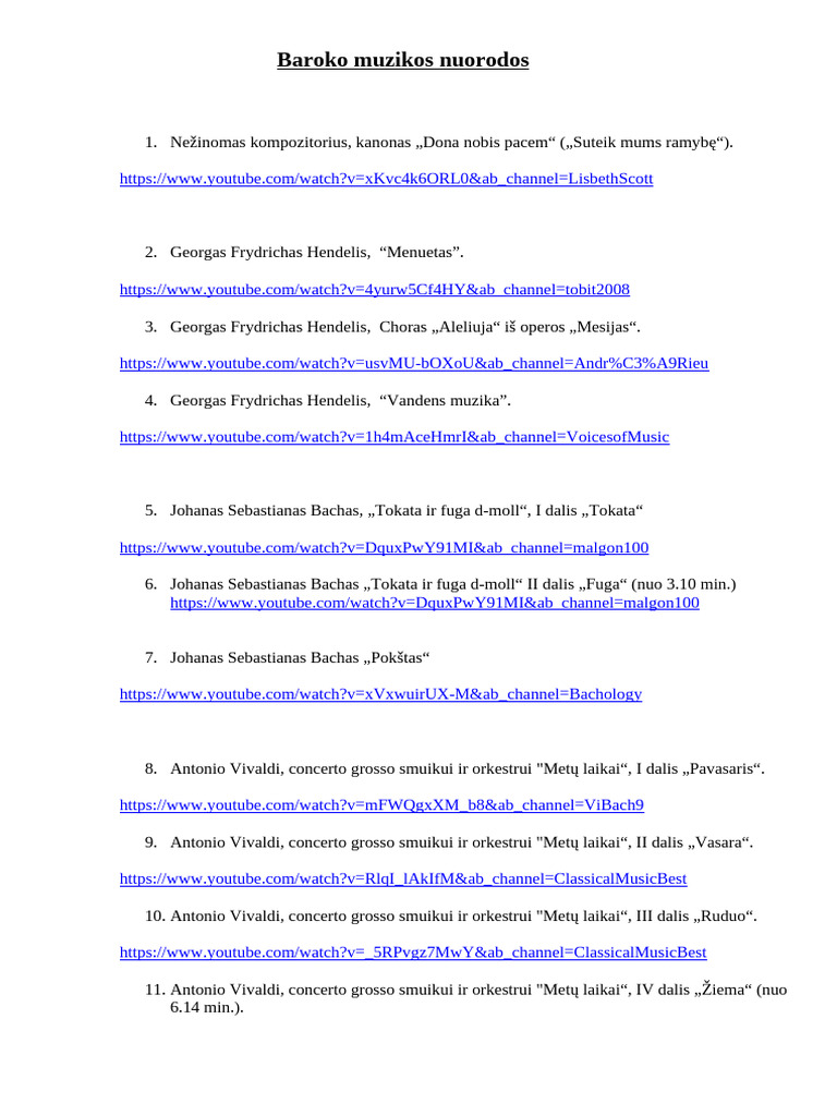 Baroko Muzikos Nuorodos | PDF