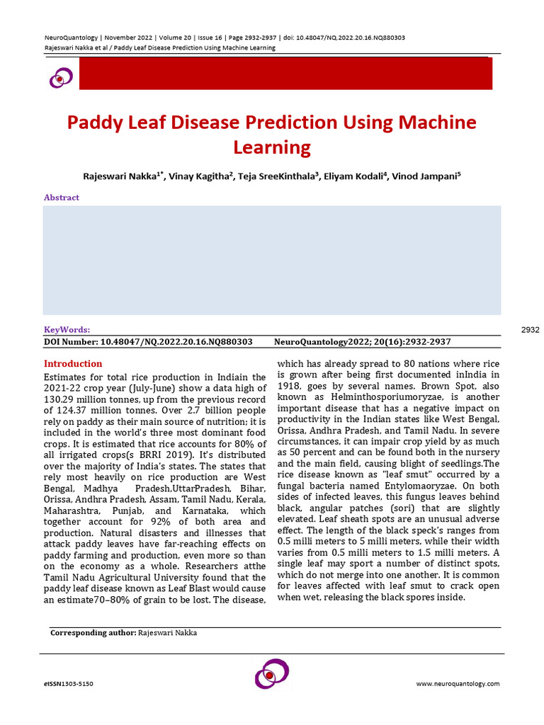 Paddy Leaf Disease Prediction | PDF | Support Vector Machine