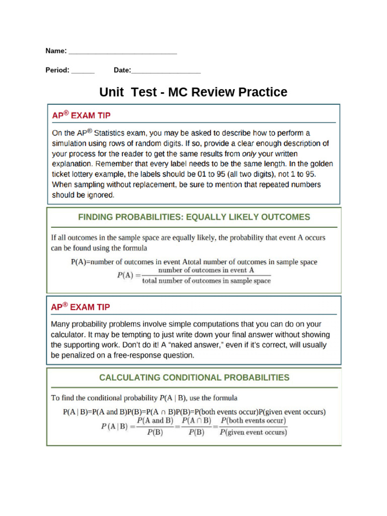 Unit 4 - MC Review Practice | PDF | Standard Deviation | Probability Distribution