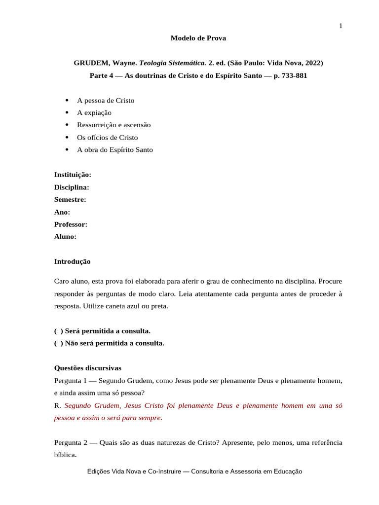 7 - Prova - Parte 04 | PDF | Jesus | Conselho de Calcedônia