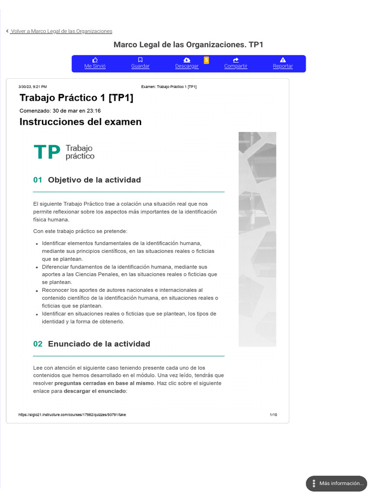 Trabajo Práctico 1 (TP1) Instrucciones Del Examen: Marco Legal de Las Organizaciones. TP1 | PDF ...
