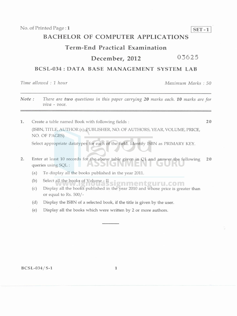 BCSL 034 Previous Year Question Papers by Ignouassignmentguru | PDF | Databases | Table (Database)