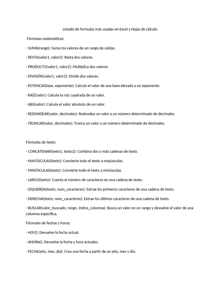 Formulas de Excel - Formulario Corto | PDF | Microsoft Excel | Hoja de ...