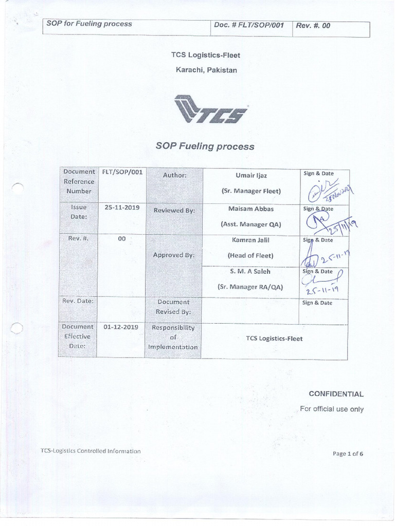 Sop Fueling Process | PDF