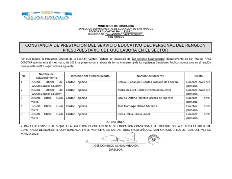 Asistencia Eorm Tojchiná Mes de Marzo | PDF