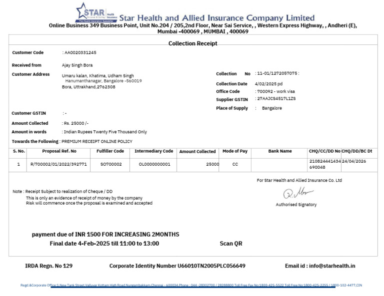 Health Insurance Premium Receipt Ravi 1 1 Copy - PDF - 20250208 ...
