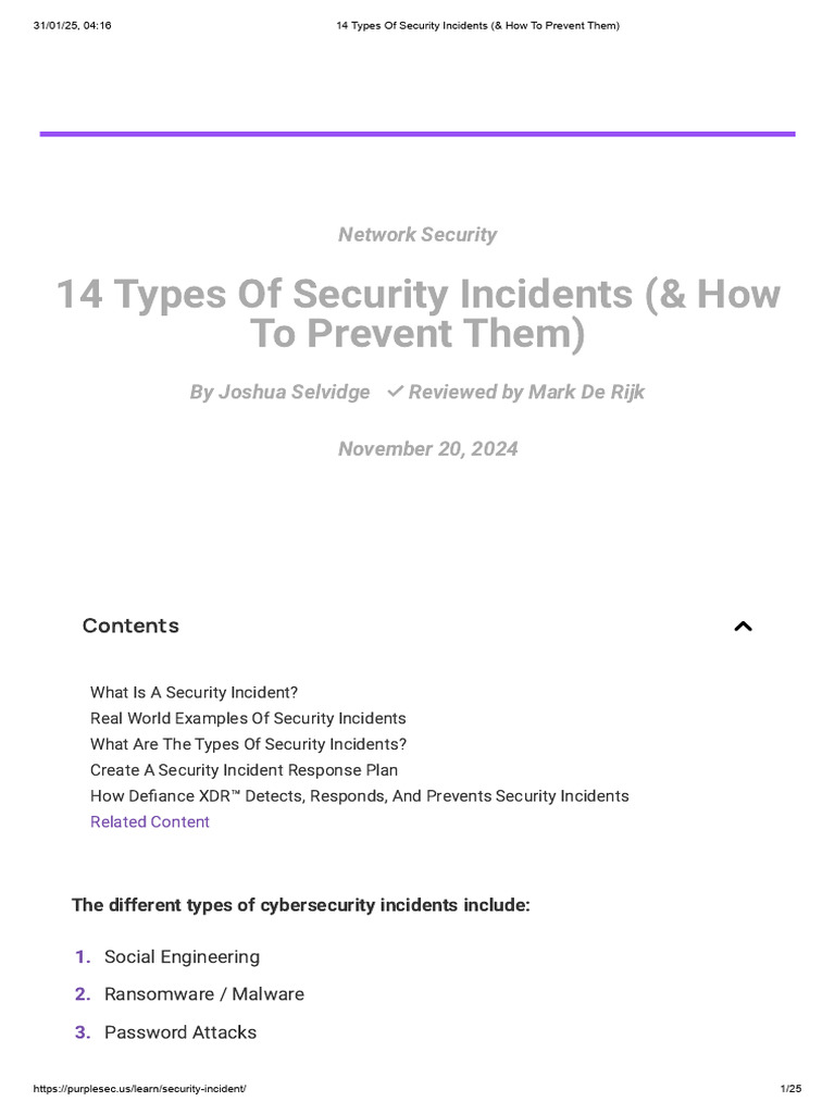 14 Types of Security Incidents (& How To Prevent Them) | PDF | Computer ...