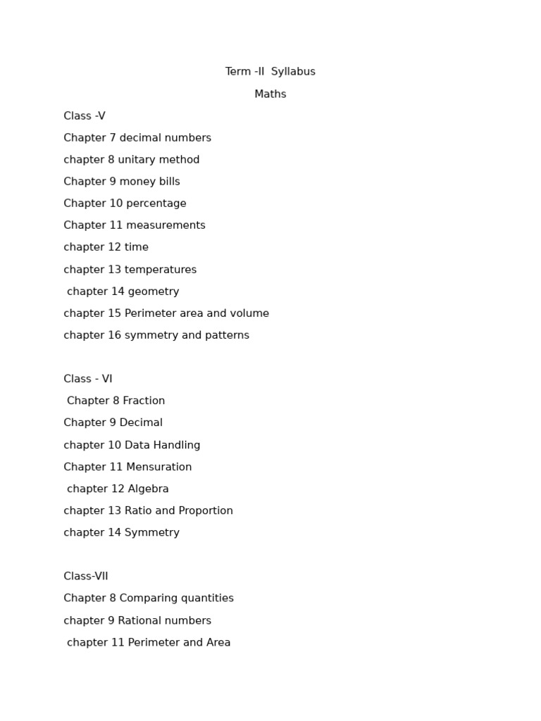 Class V-VII Maths Term II Syllabus | PDF