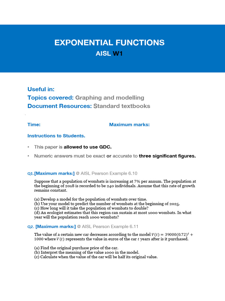 AISL exponential functions w1 | PDF