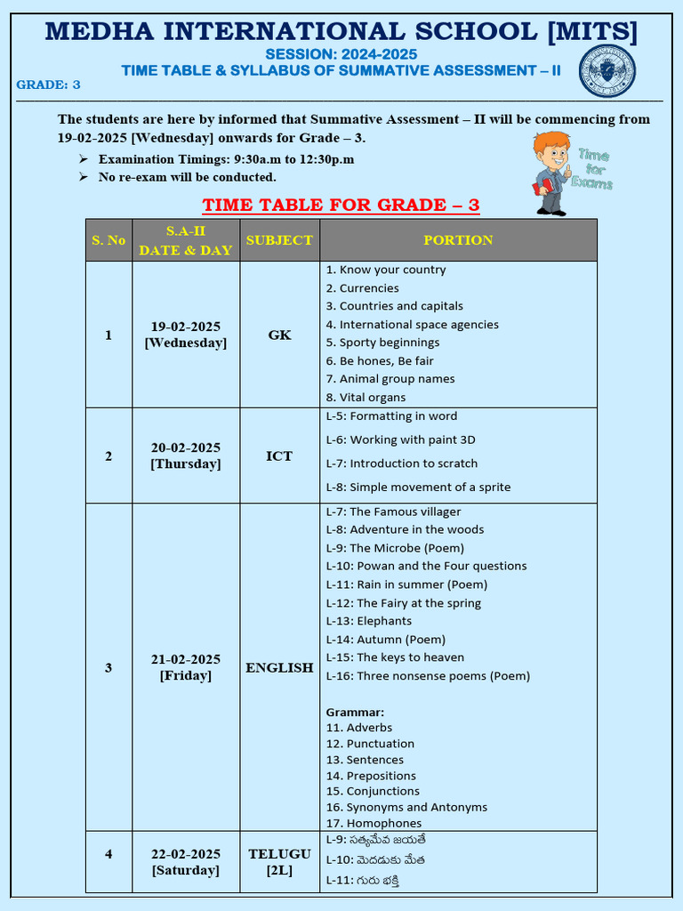 GRADE-3 - S.A-2 TIME TABLE & SYLLABUS_1 | PDF | Language Mechanics ...