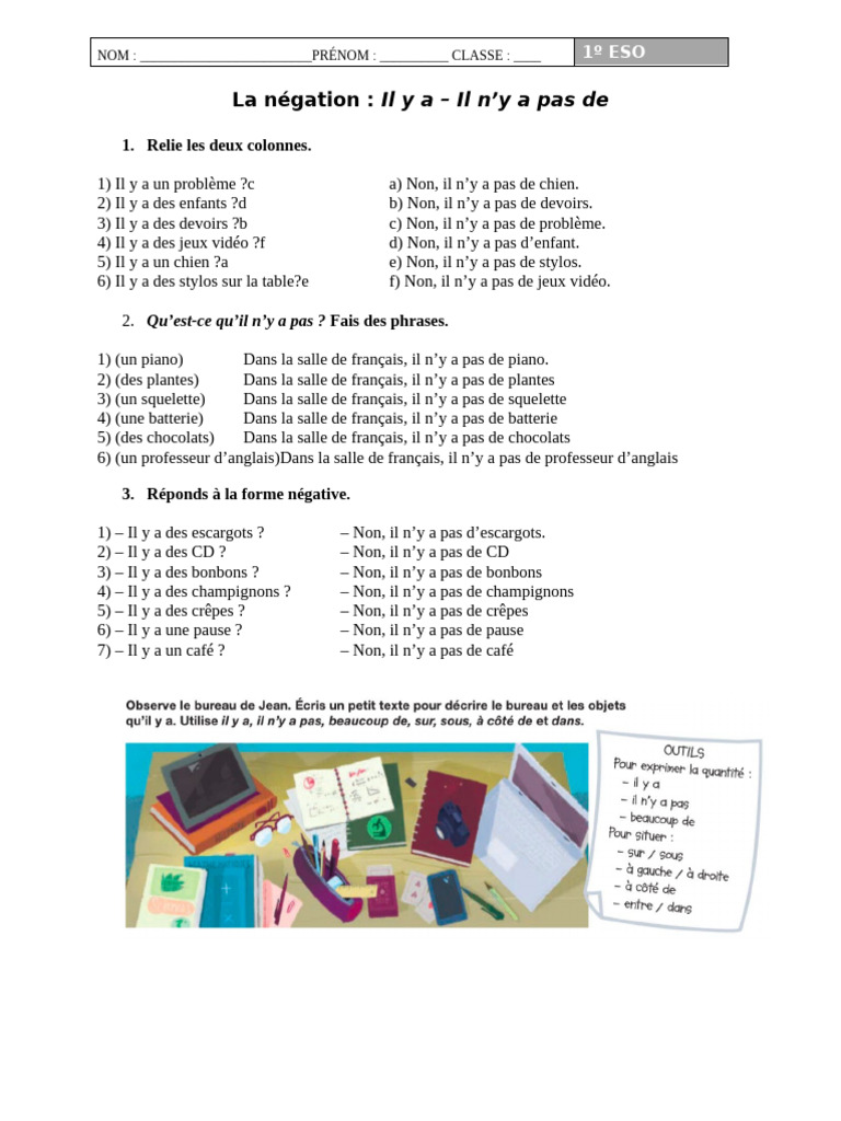 La Négation en Français : Exercices B1 | PDF
