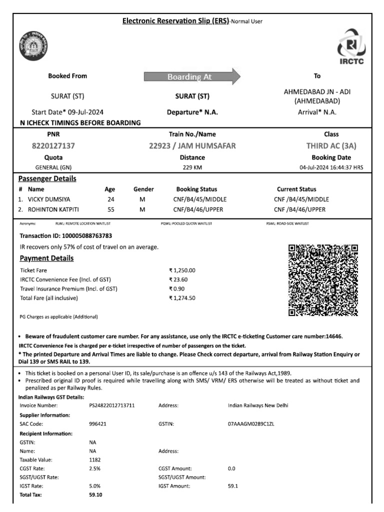 Vicky Surat To Ahemdabad | PDF