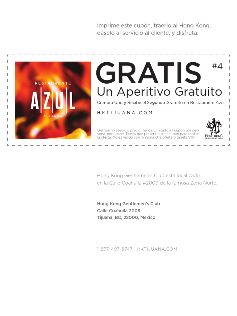 HK Cupon Azul Aperitivo Gratuito | PDF