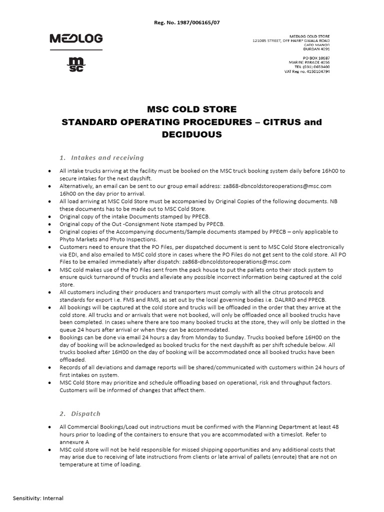 MSC SA Cold Store - SOP | PDF | Electronic Data Interchange | Overtime