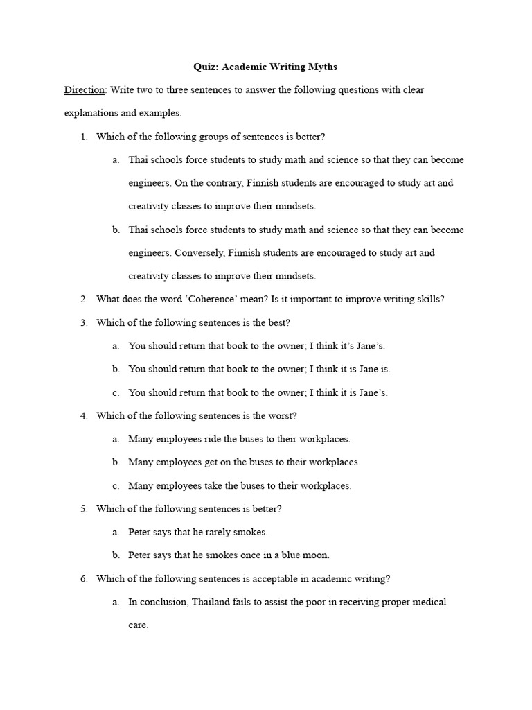 Quiz - Academic Writing Myths | PDF