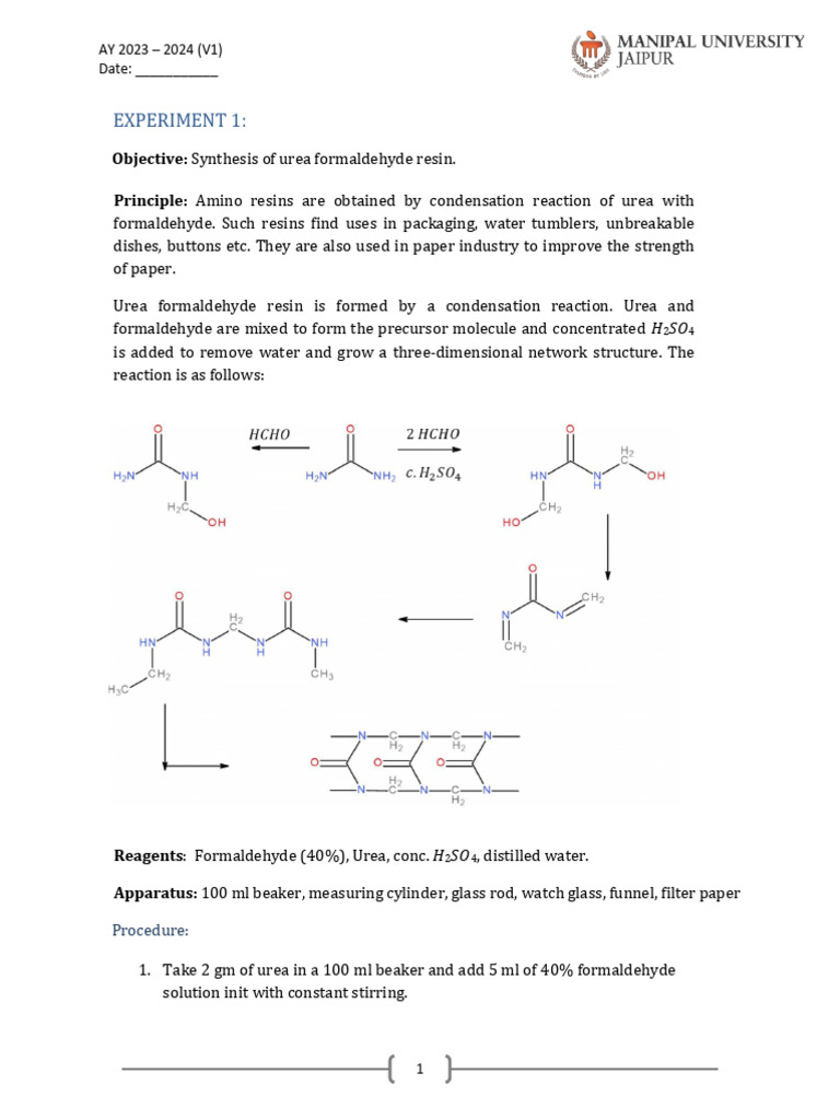 Urea Formaldehyde Resin Synthesis Guide | PDF | Density | Weight