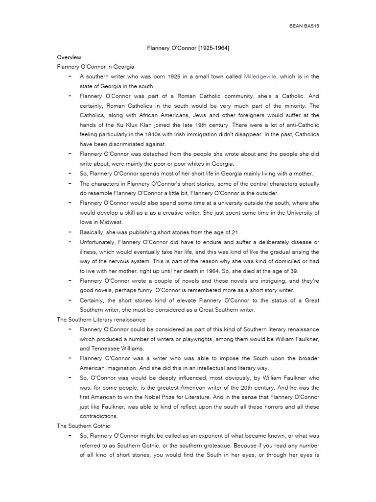 Flannery O'Connor Handout | PDF