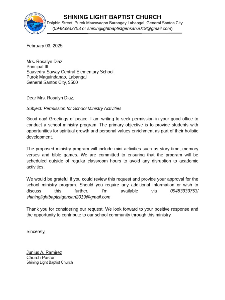 School Ministry Letter | PDF