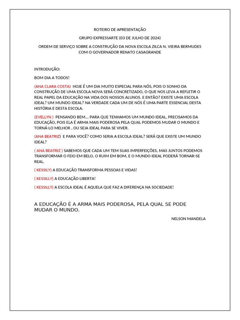 Roteiro de Apresentação | PDF