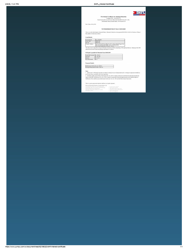 DHFL_interest Certificate | PDF