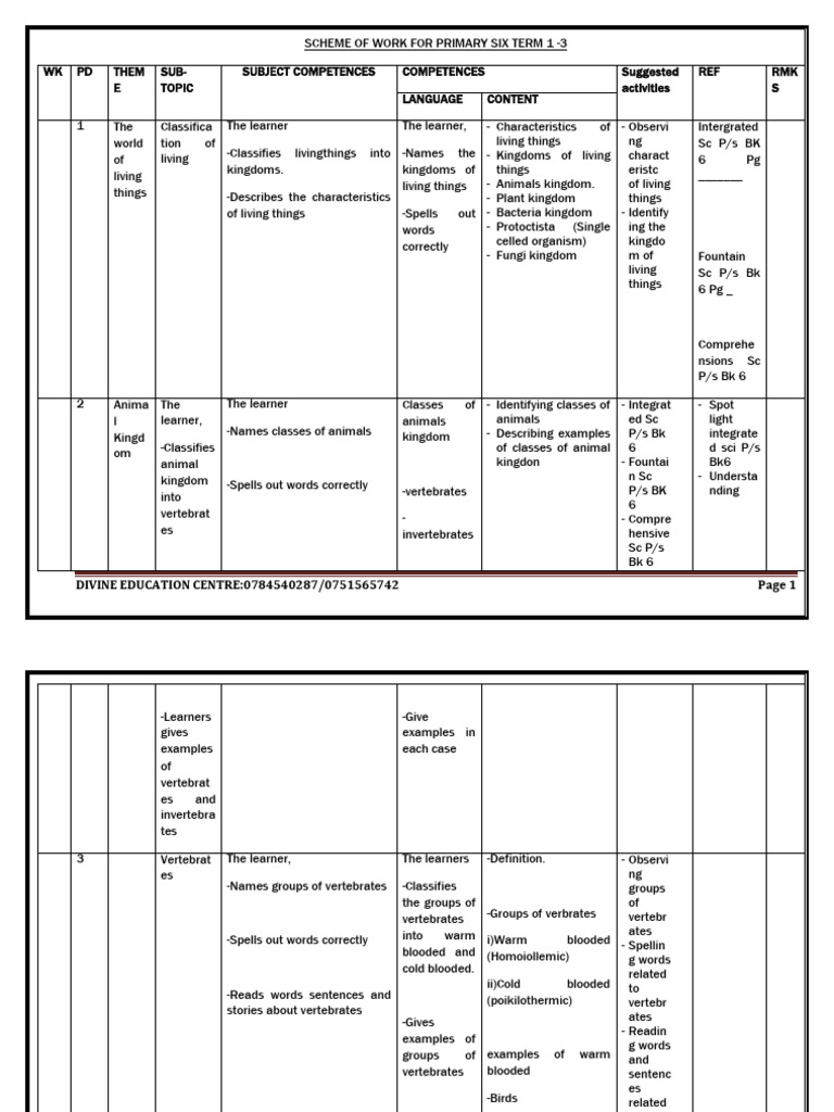 Abridged Science Scheme of Work For Primary Six Term 1 - 3 | PDF ...