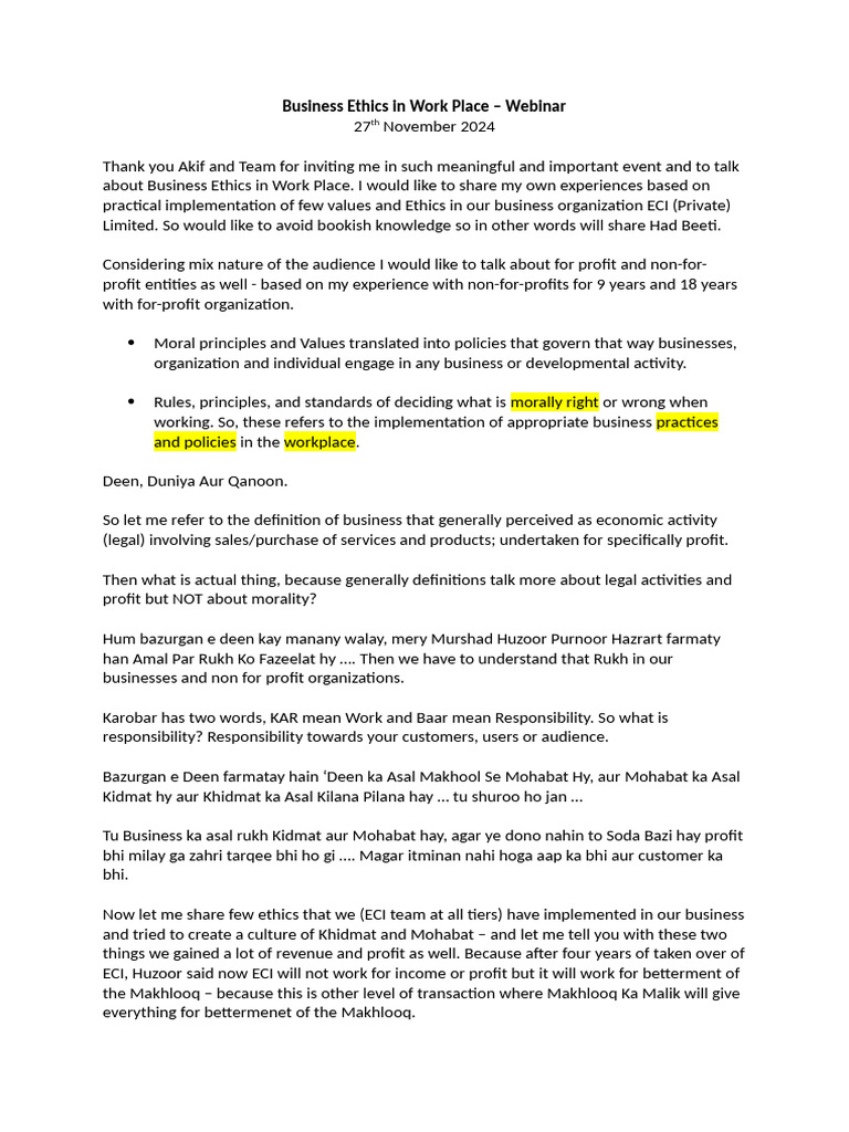 Business Ethics in Work Place | PDF | Economies | Social Psychology