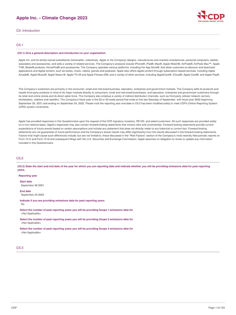 Apple CDP Climate Change Questionnaire 2023 | PDF | Apple Inc. | Incentive