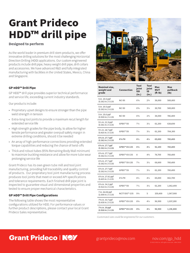 Grant Prideco HDD Drill Pipe Flyer A4 | PDF | Pipe (Fluid Conveyance ...