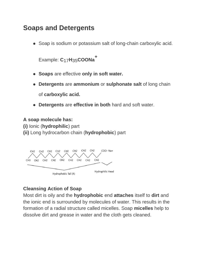 Soap vs Detergent: Cleansing Action | PDF