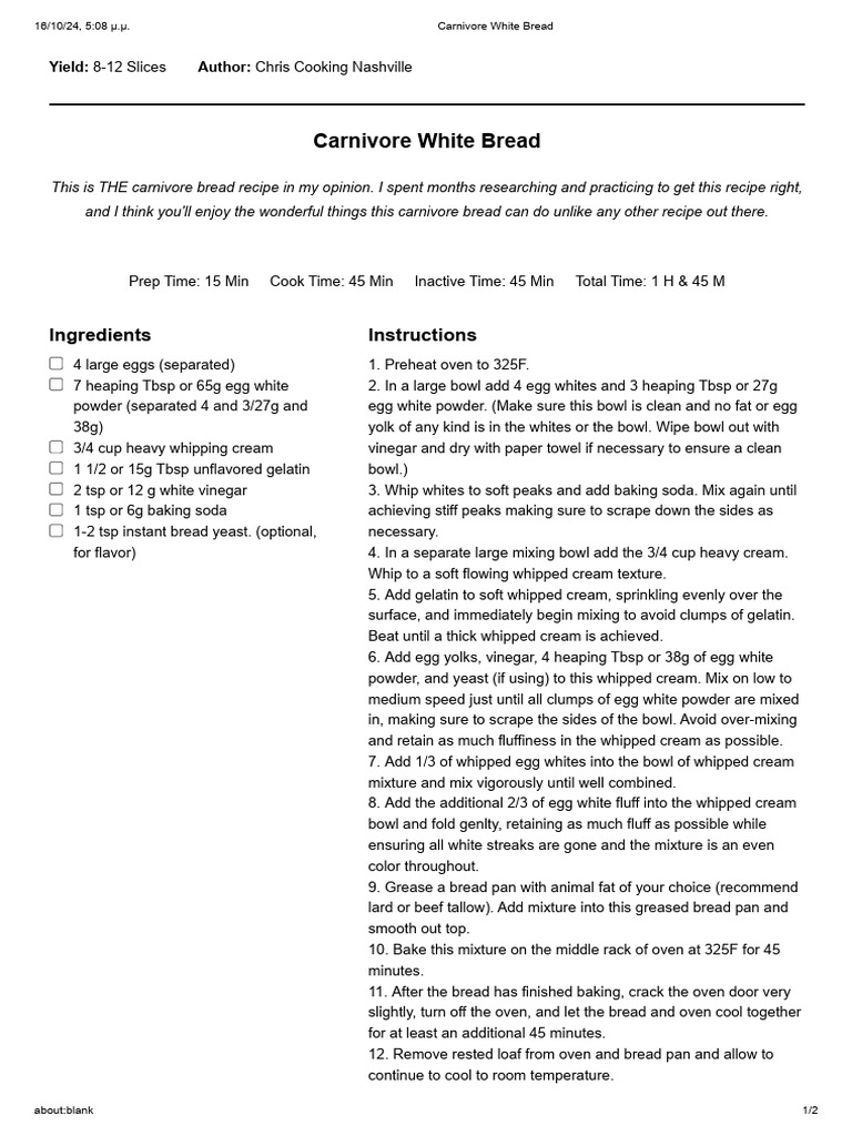 Carnivore White Bread | PDF | Breads | Baking