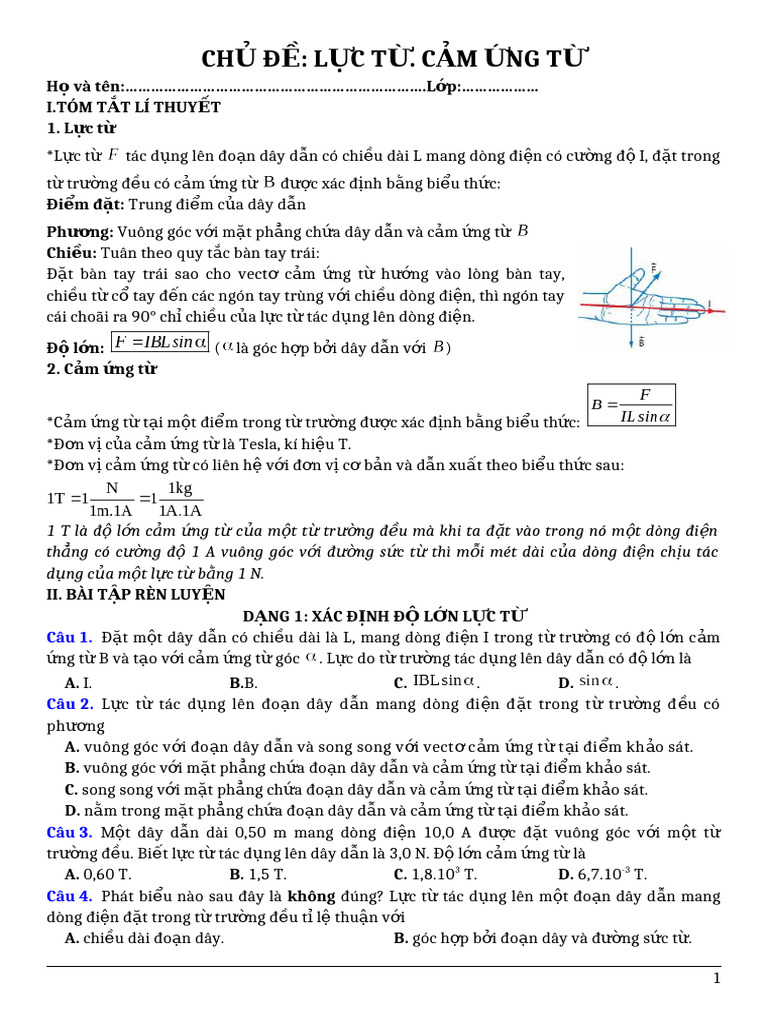 CH Đ:LCT - CM NGT: H Và Tên: .L P: I.Tóm T T Lí Thuy T 1.Lct | PDF
