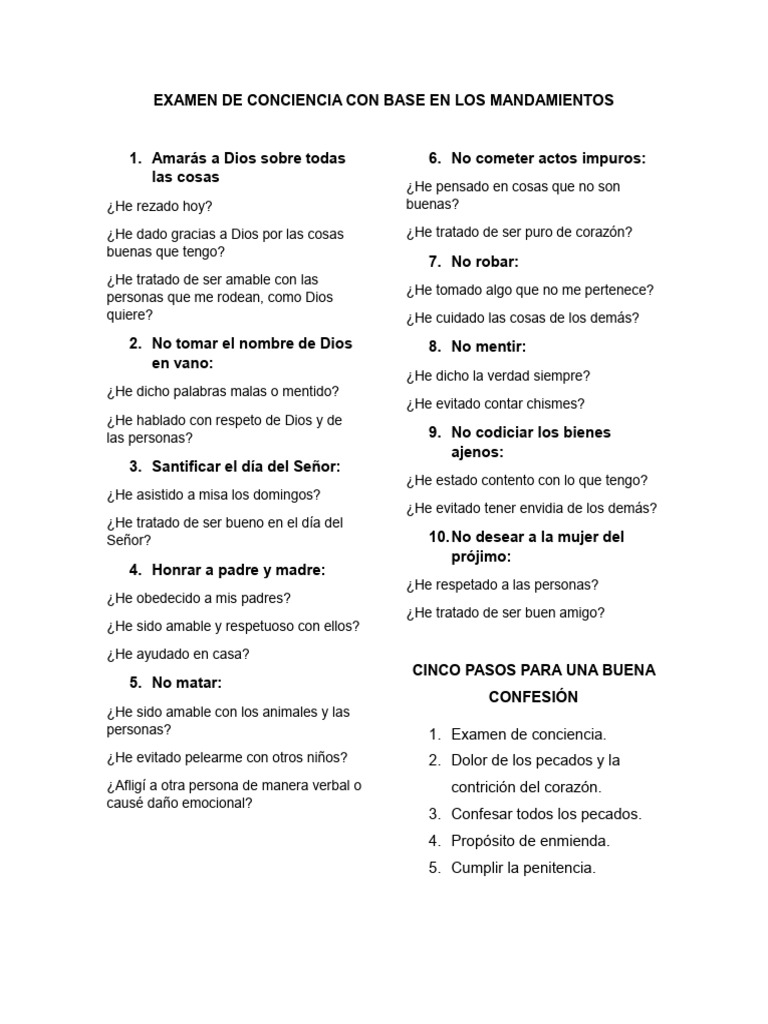 Examen de Conciencia Con Base en Los Mandamientos | PDF