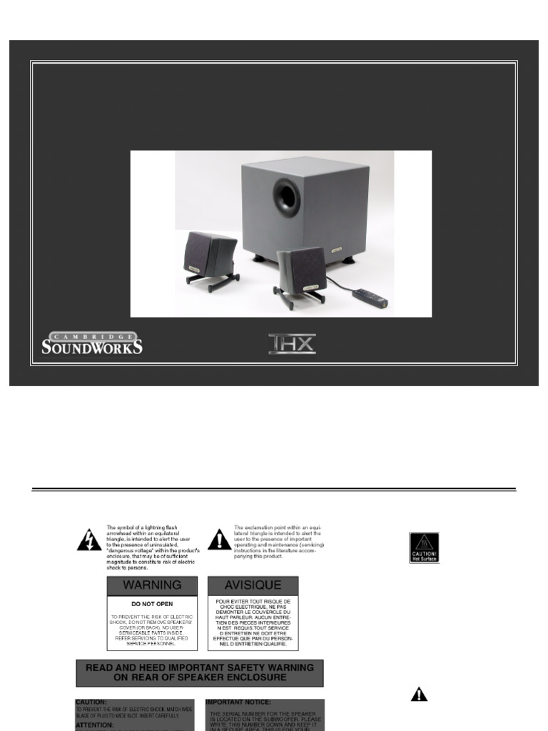 Cambridge Soundworks Megaworks THX 250d Users Manual 534330 | PDF ...