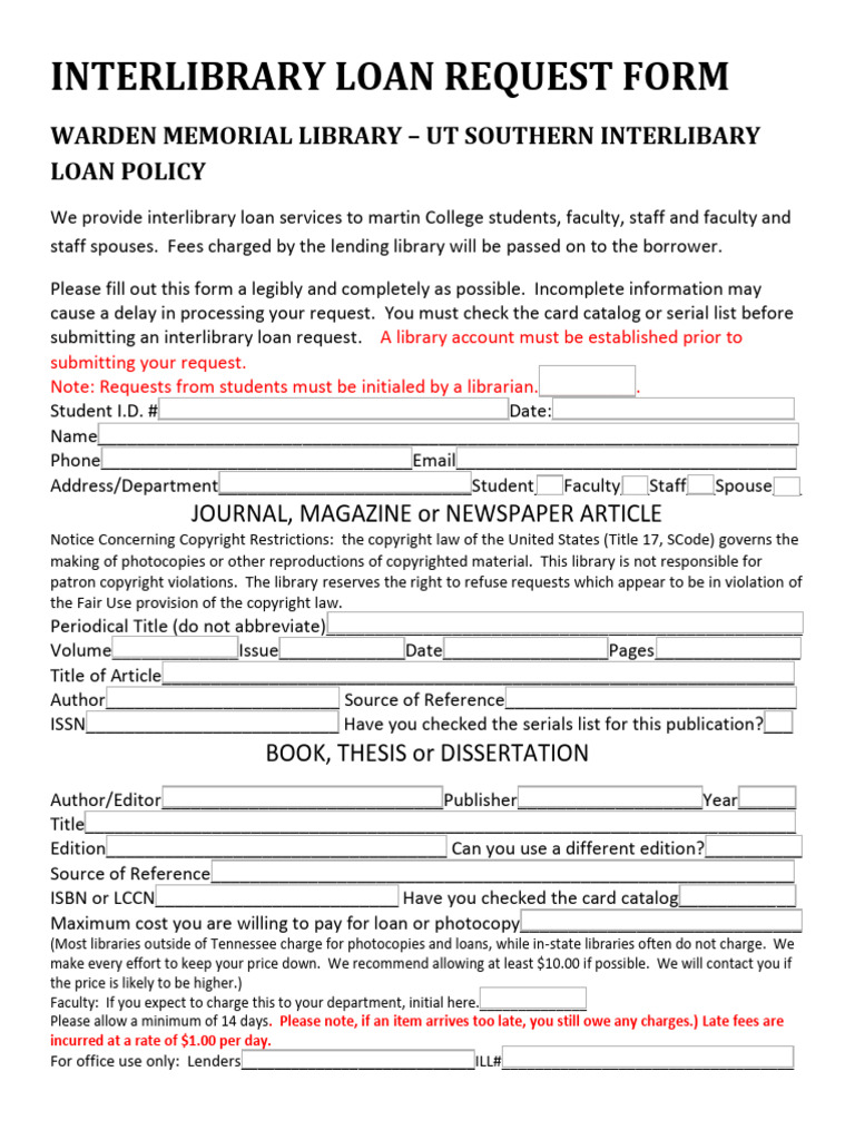 INTERLIBRARY-FILLABLE-LOAN-REQUEST-FORM | PDF | Libraries | Loans