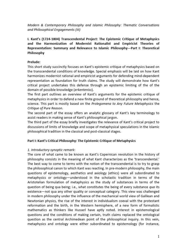 Kant Transcendental Critique | PDF | Critique Of Pure Reason | Immanuel ...