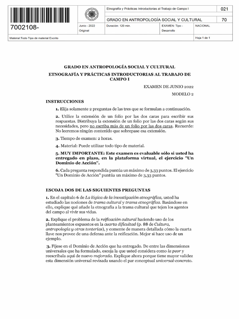 Examen Etno I | PDF
