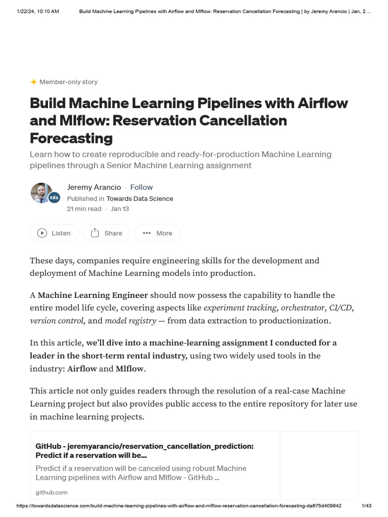 Build Machine Learning Pipelines With Airflow and Mlflow: Reservation Cancellation Forecasting ...