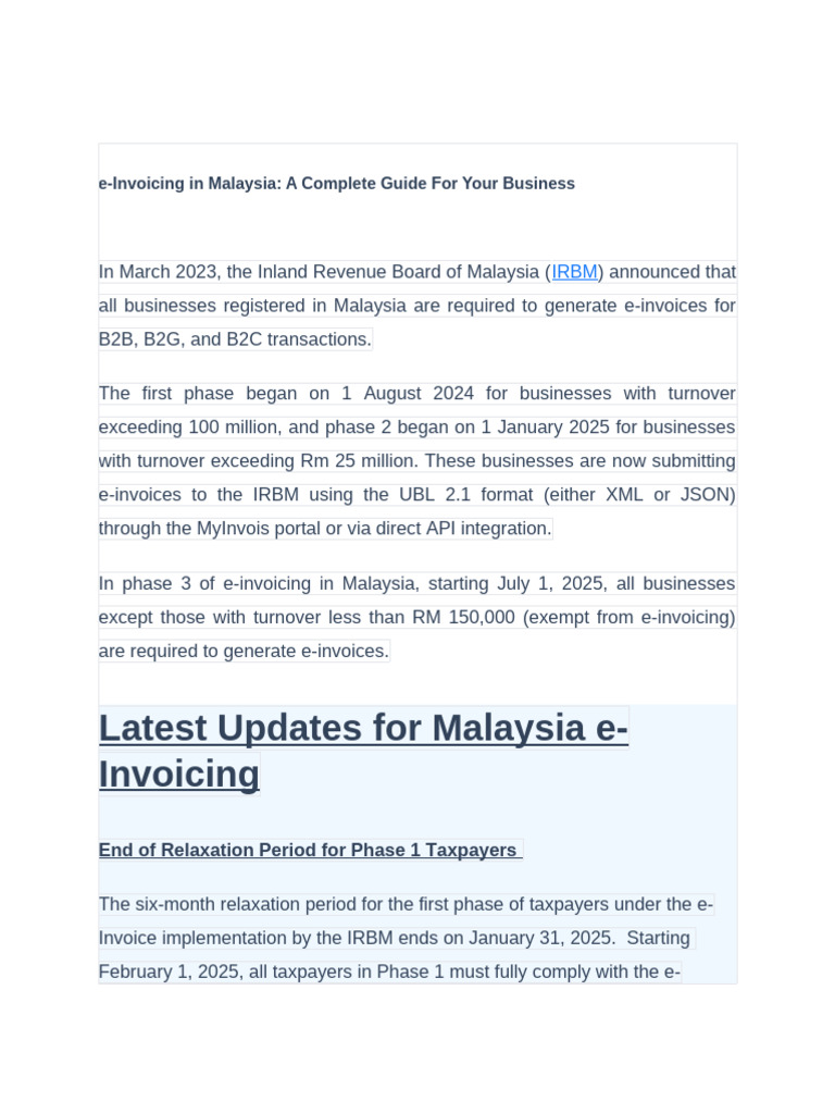 E-Invoicing in Malaysia - A Complete Guide For Your Business | PDF ...