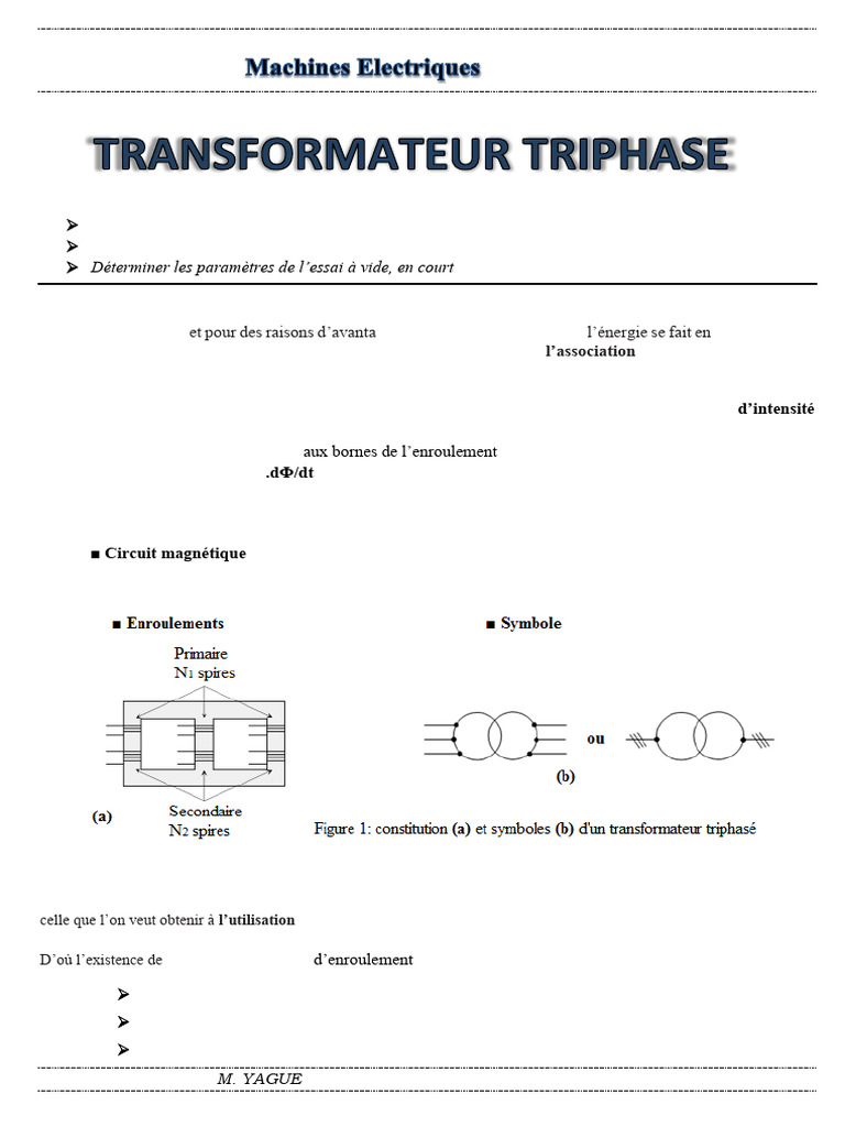 Cours sur le Transformateur Triphasé | PDF | Transformateur électrique ...