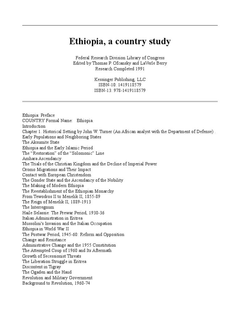 Ethiopia A Country Study | PDF | Ethiopia | Eritrea