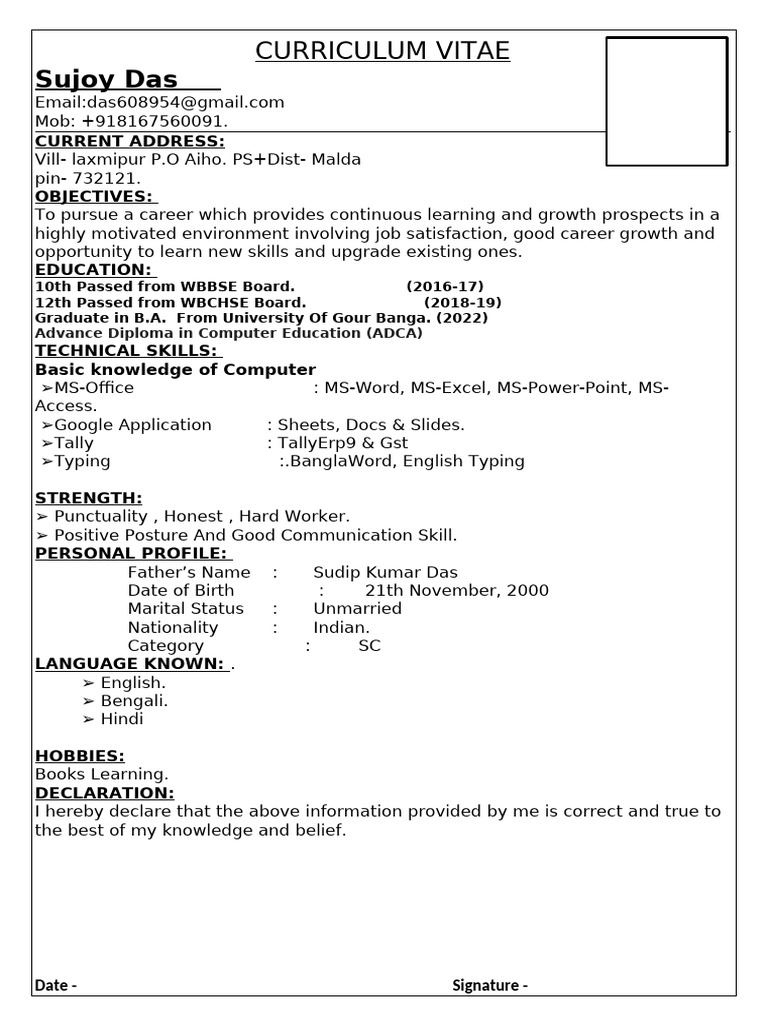 CURRICULUM VITAE Sujoy | PDF