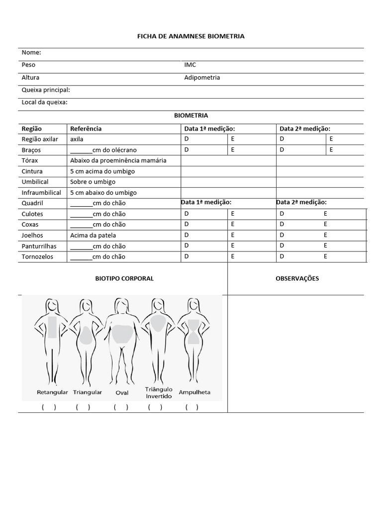 Ficha Anamnese Biometria Corporal | PDF