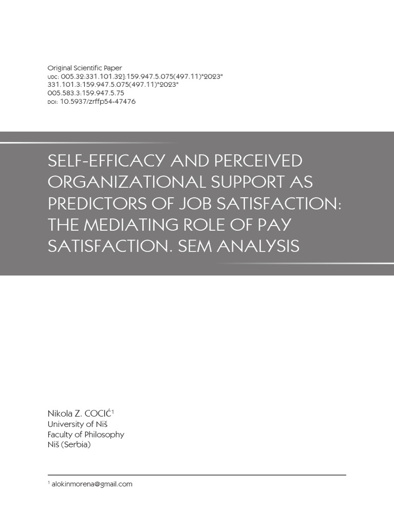 Nikola Z. COCIĆ, Self-Efficacy and Perceived Organizational Support as ...