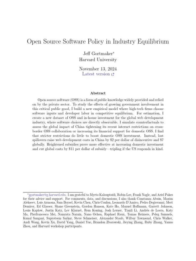 Open Source Software Policy in Industry Equilibrium | PDF | Subsidy ...