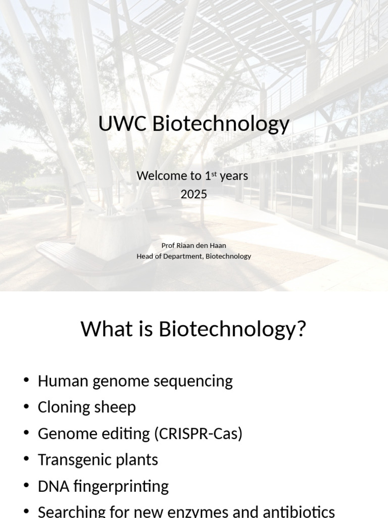 UWC Biotechnology Program Overview | PDF | Biotechnology | Biology